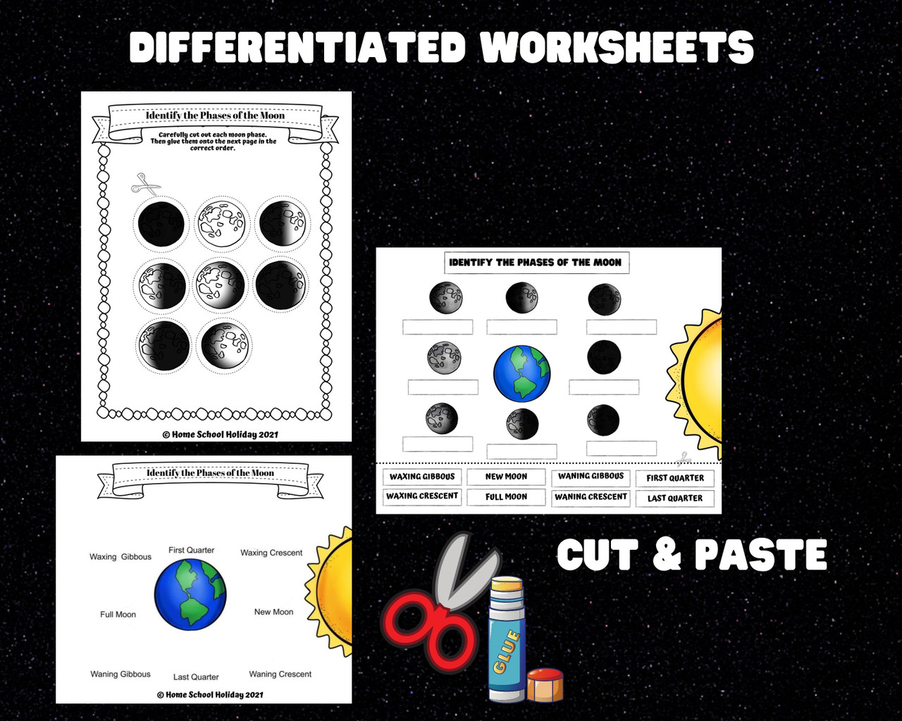 Phases of the Moon worksheets pdf