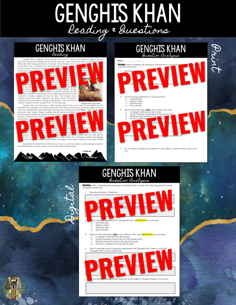Genghis Khan Reading - Google Drive - Print & Digital - Amped Up Learning