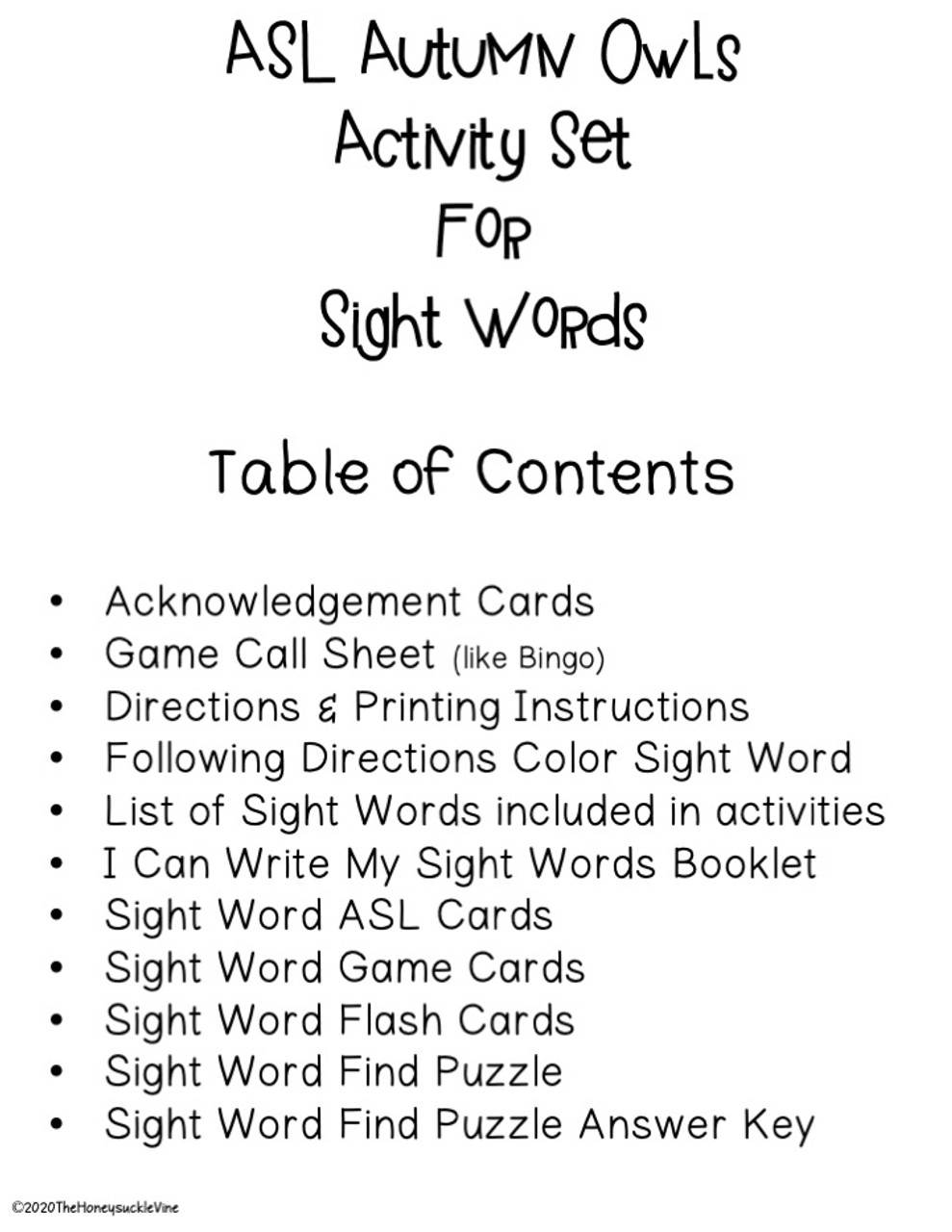 ASL Autumn Owls Primer Set 1