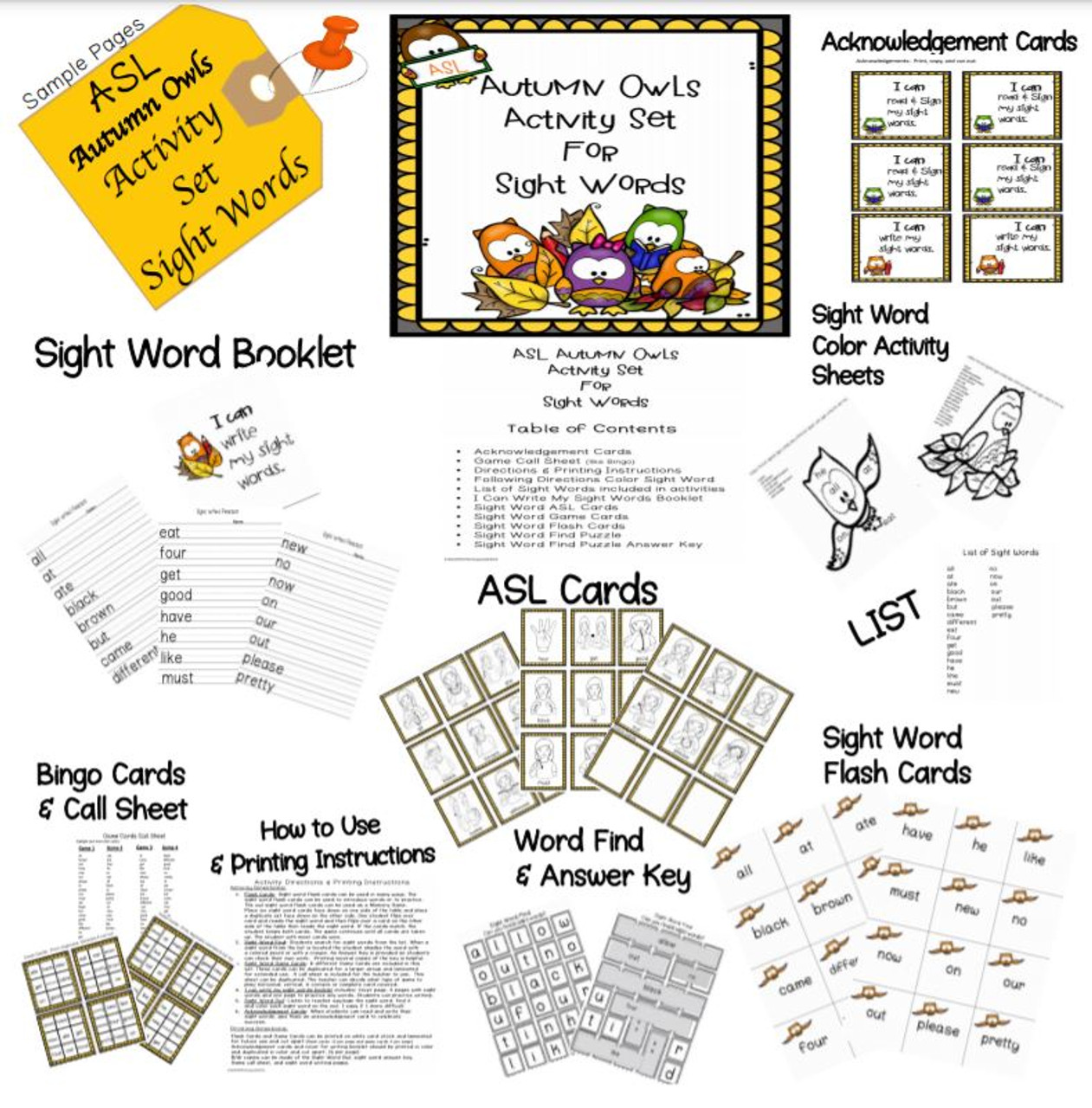 ASL Autumn Owls Primer Set 1