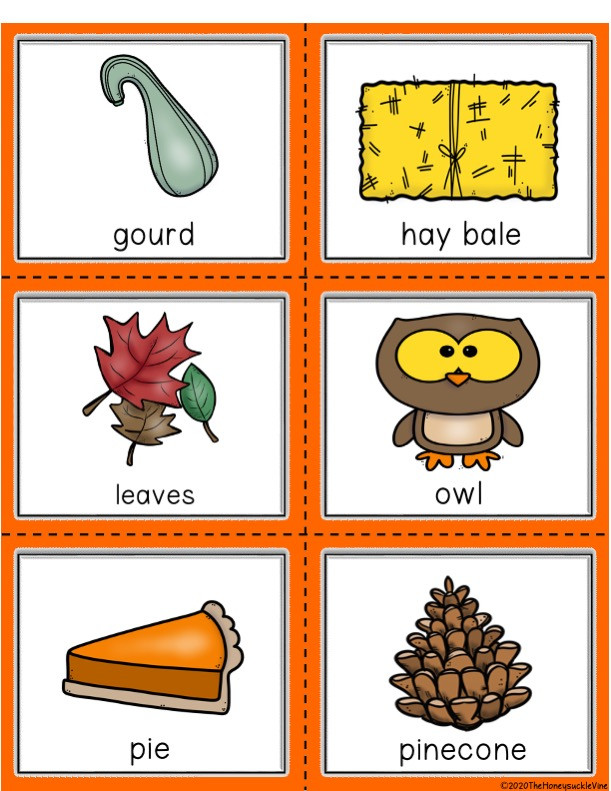 Fall Nouns Picture Vocabulary Set with Cards & Activities