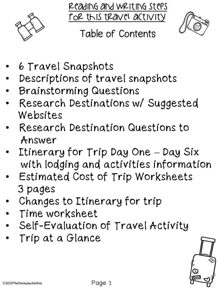 Reading and Writing Travel Activity Bundle