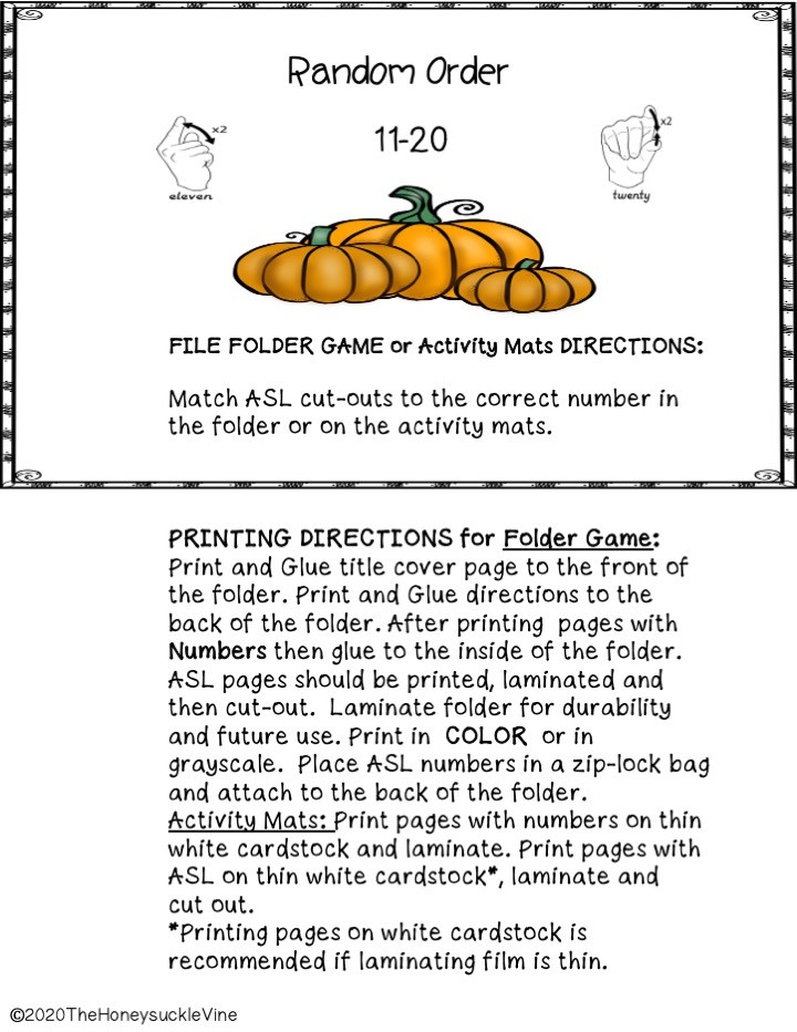 ASL Fall Numbers Games & Printables Bundle 1-10 and 11-20