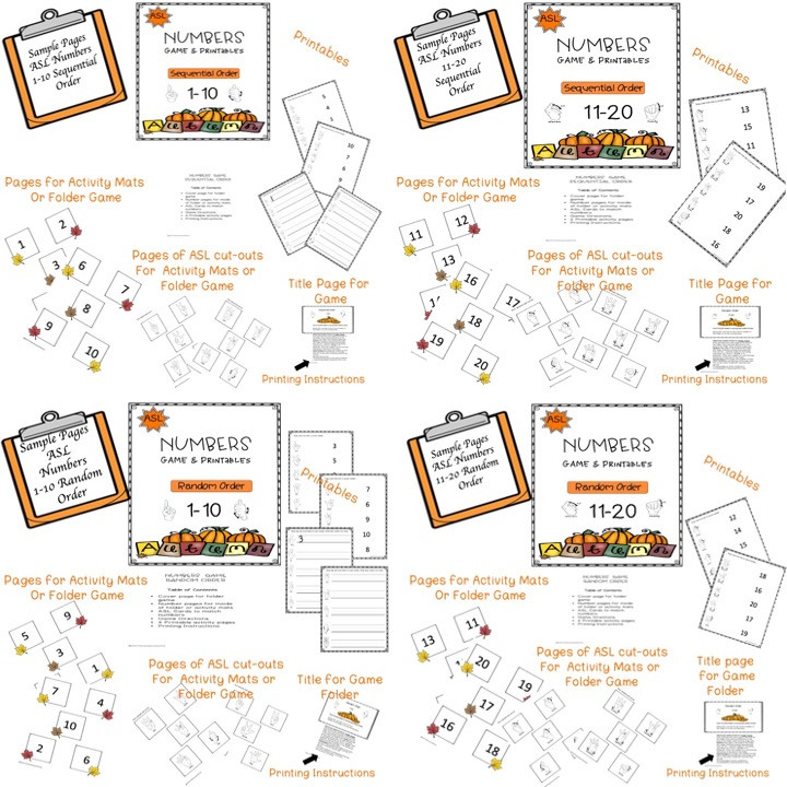 ASL Fall Numbers Games & Printables Bundle 1-10 and 11-20
