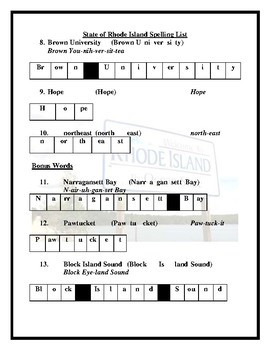 State of Rhode Island Spelling List - Amped Up Learning