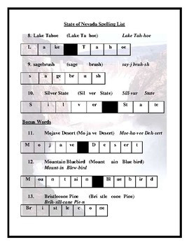 State of Nevada Spelling List - Amped Up Learning