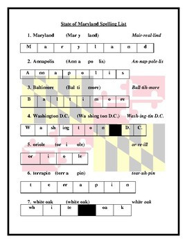 State of Maryland Spelling List - Amped Up Learning