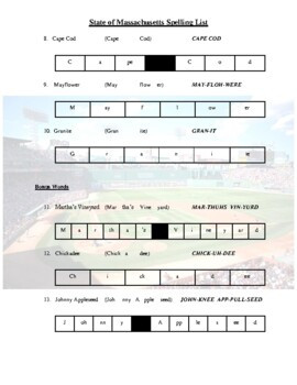 State of Massachusetts Spelling List - Amped Up Learning