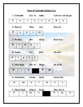State of Colorado Spelling List - Amped Up Learning