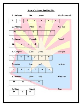 State of Arizona Spelling List - Amped Up Learning