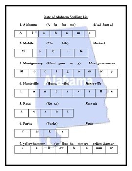 State of Alabama Spelling List - Amped Up Learning