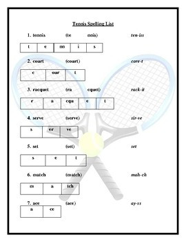 Tennis Spelling List - Amped Up Learning