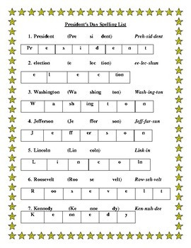 President's Day Spelling List - Amped Up Learning