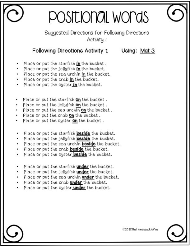 Following Directions with Positional Words Tide Pools