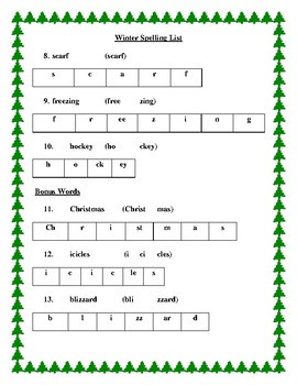 Winter Spelling List - Amped Up Learning