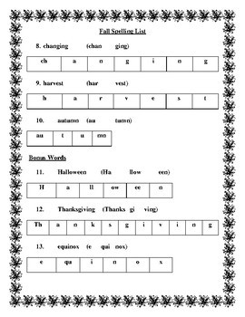 Fall Spelling List - Amped Up Learning