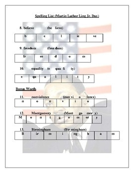 Martin Luther King Jr. Day Spelling List - Amped Up Learning