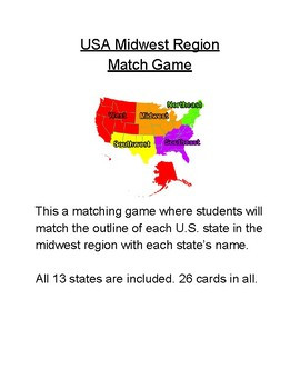 USA Midwest Region Match Game - Amped Up Learning