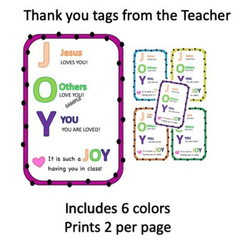 Christian Thank You Tag from the Teacher