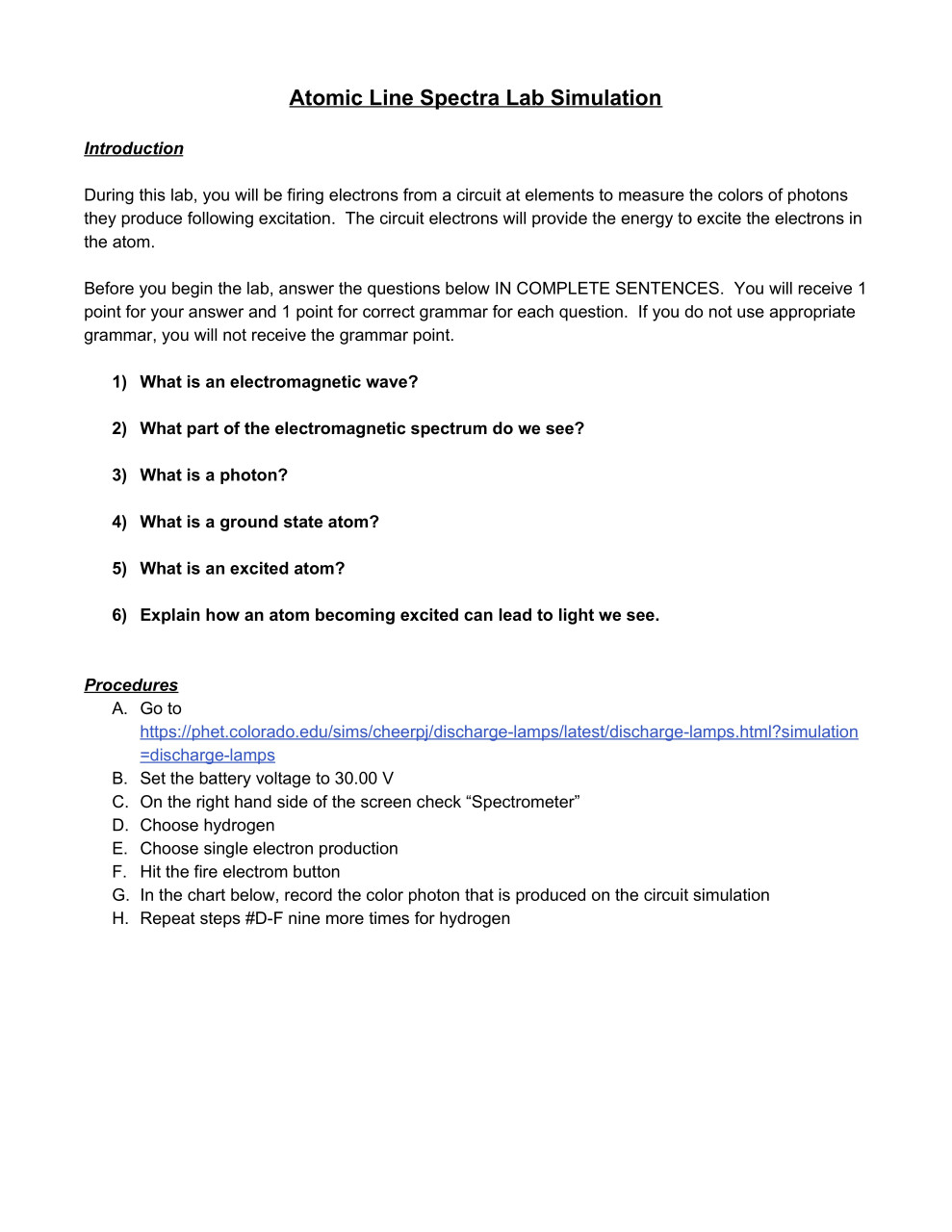 Atomic Line Spectra Lab Simulation - Amped Up Learning