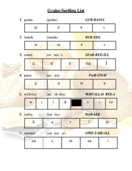 Grains Spelling List (Grades 2-4) - Amped Up Learning