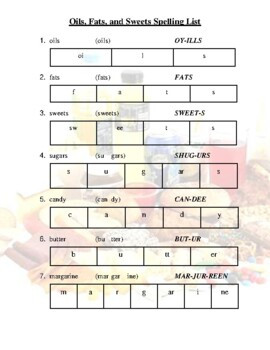 Oils, Fats, and Sweets Spelling List (Grades 2-4) - Amped Up Learning