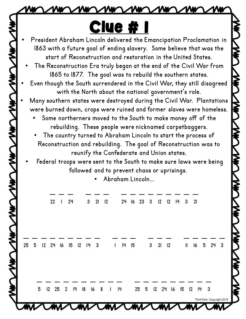 Civil War Reconstruction ESCAPE ROOM! - Amped Up Learning