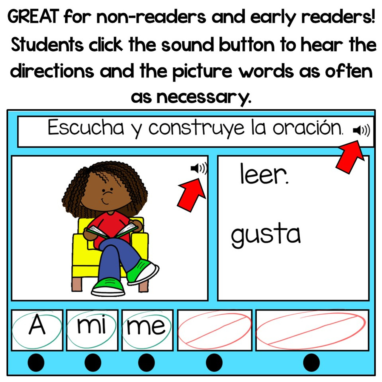 BOOM Cards Escucha y construye oraciones: A mi me gusta____. - Amped Up ...