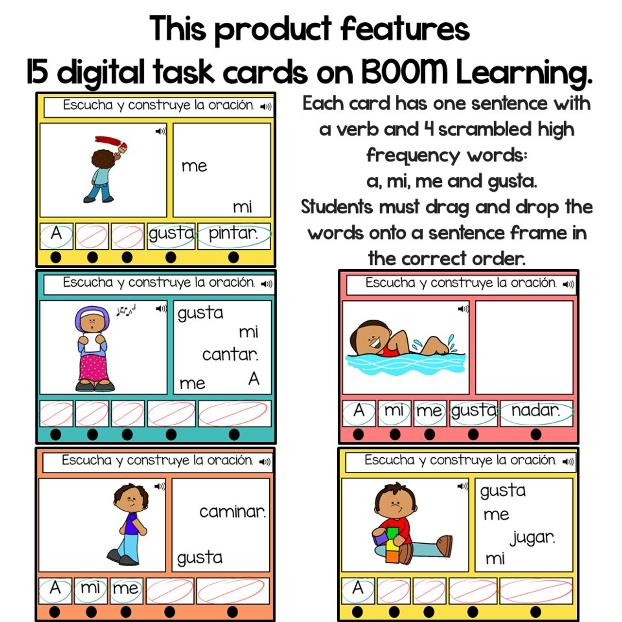 BOOM Cards Escucha y construye oraciones: A mi me gusta____. - Amped Up ...