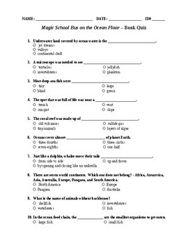 Magic School Bus on the Ocean Floor Book Quiz - Amped Up Learning