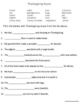 Thanksgiving Nouns Reading and Writing Activity Set