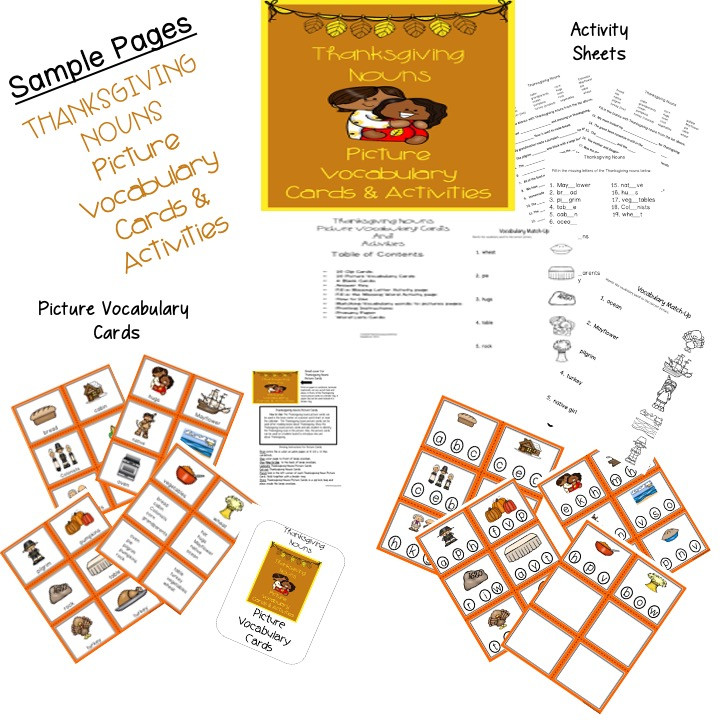 Thanksgiving Nouns Reading and Writing Activity Set