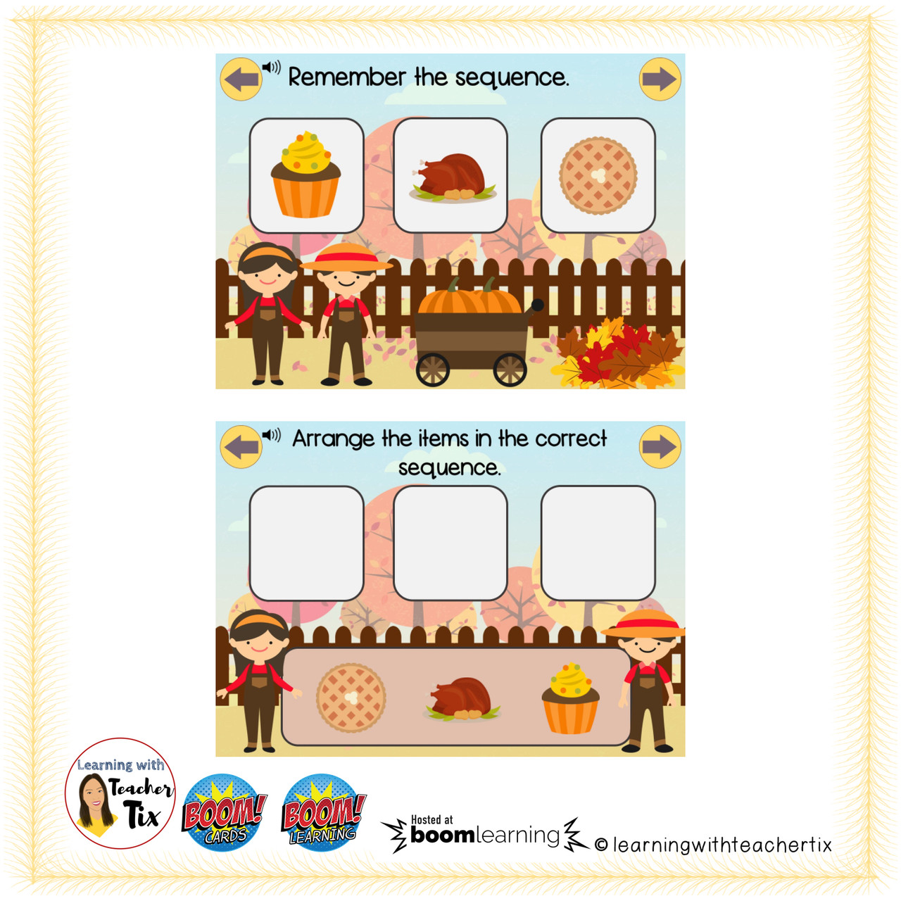 Visual sequential Memory thanksgiving boom cards