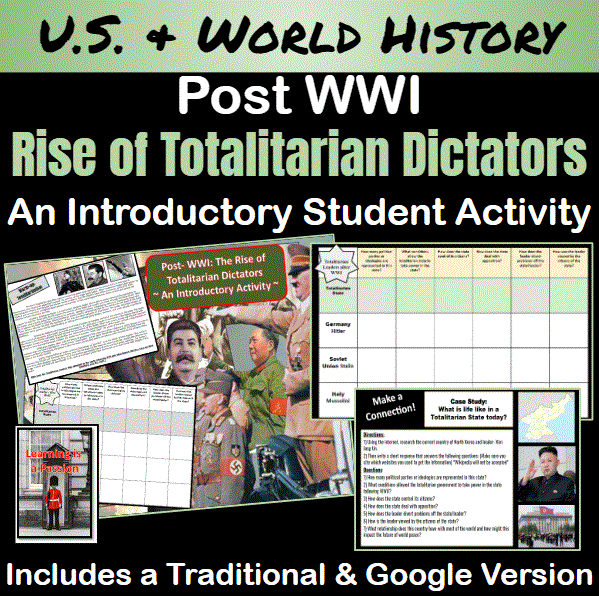 Post-WWI: Rise of Totalitarian Dictators | Intro Activity | Distance ...