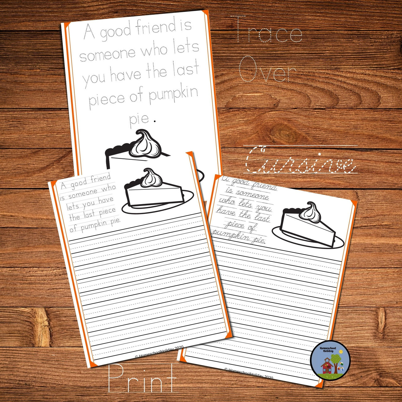 Pumpkin Pie Copywork Handwriting practice - FLASH FREEBIE