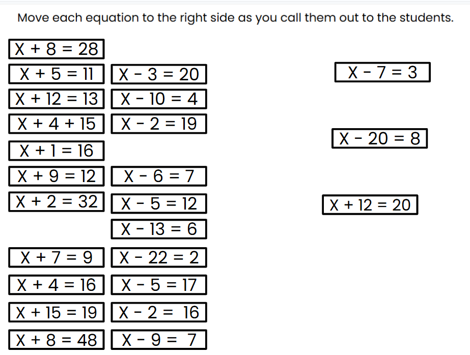 One-Step Equations Bingo - Addition and Subtraction - Level A