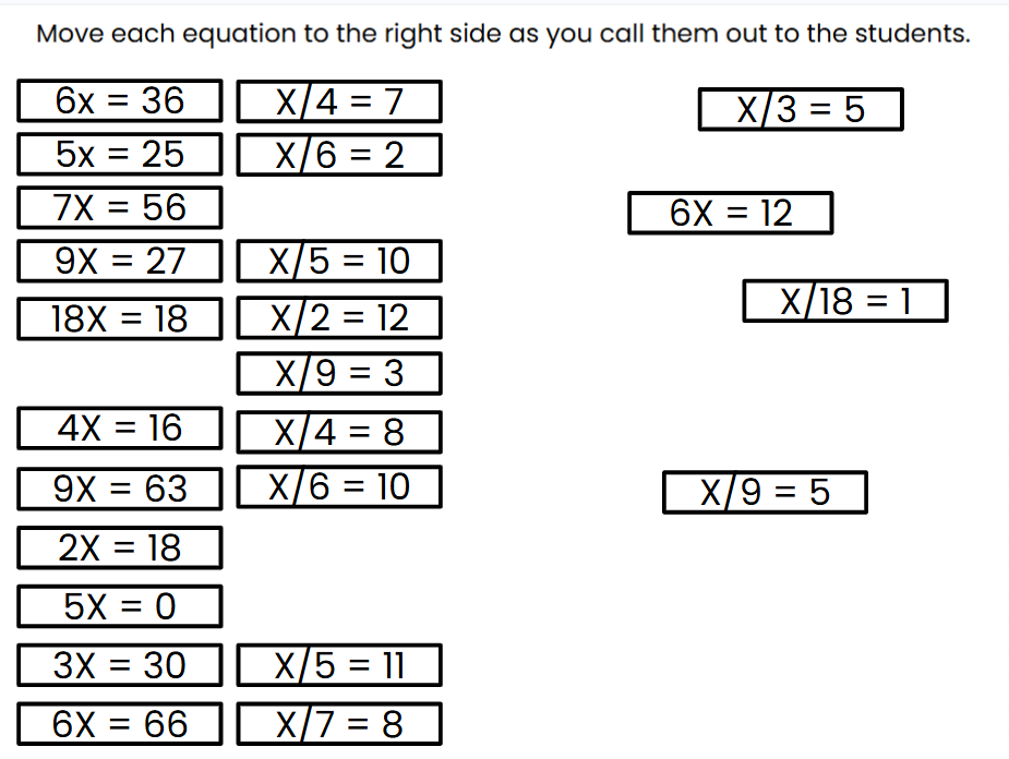 One-Step Equation Bingo - Multiplication and Division