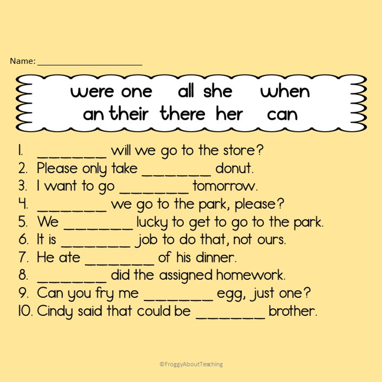 107 Sight Words Fill-In Sentences