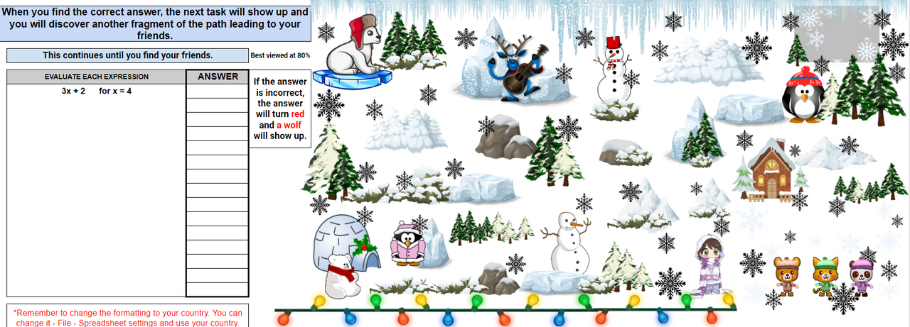 Winter Treasure Hunt Evaluating Algebraic Expressions Among Us Inspired