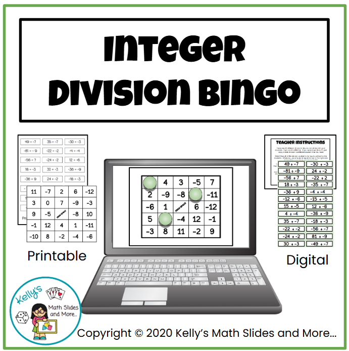 Integer Division Bingo - Digital and Printable - Amped Up Learning