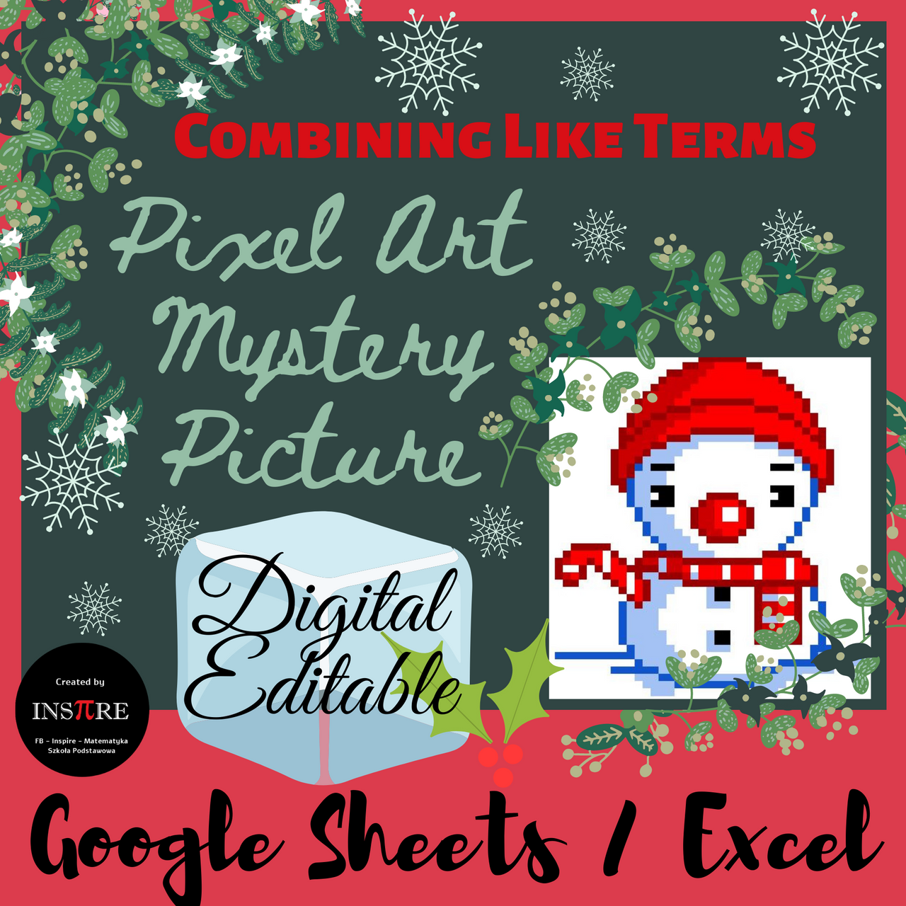 Snowman - Combining Like Terms, Simplifying Algebraic Expressions Pixel ...