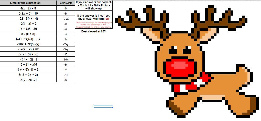Rudolph Reindeer Christmas - Distributive Property, Simplifying ...