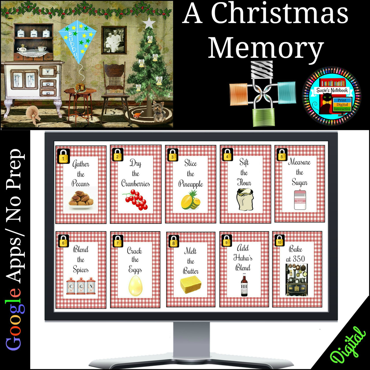 A Christmas Memory Digital Breakout Escape Room Distance Learning