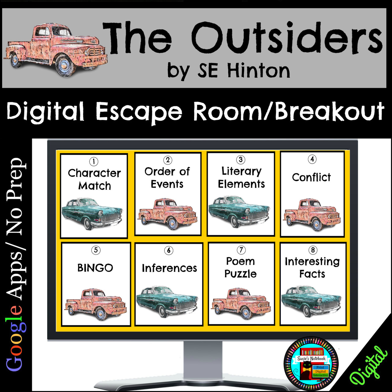 The Outsiders Novel Activity Digital Escape Room Breakout Distance Learning