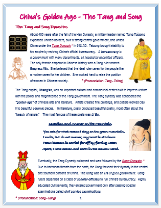 Medieval China - Tang and Song + Assessments - Amped Up Learning