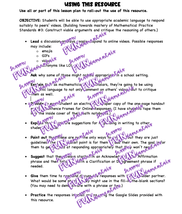 Sentence Frames for Online Video Responses