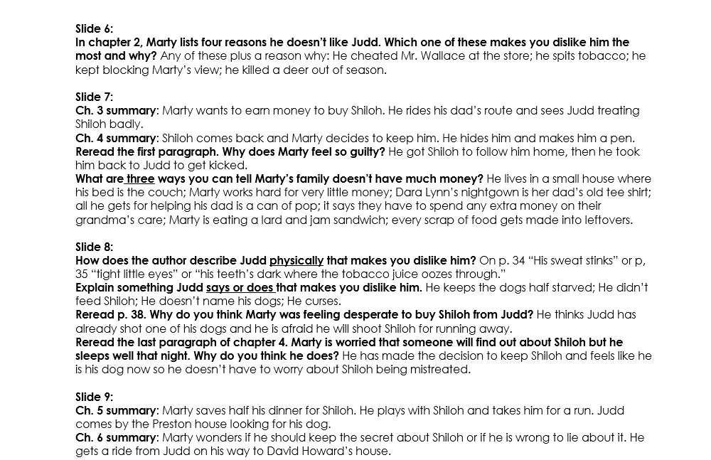 Shiloh Digital Novel Study in Google Slides