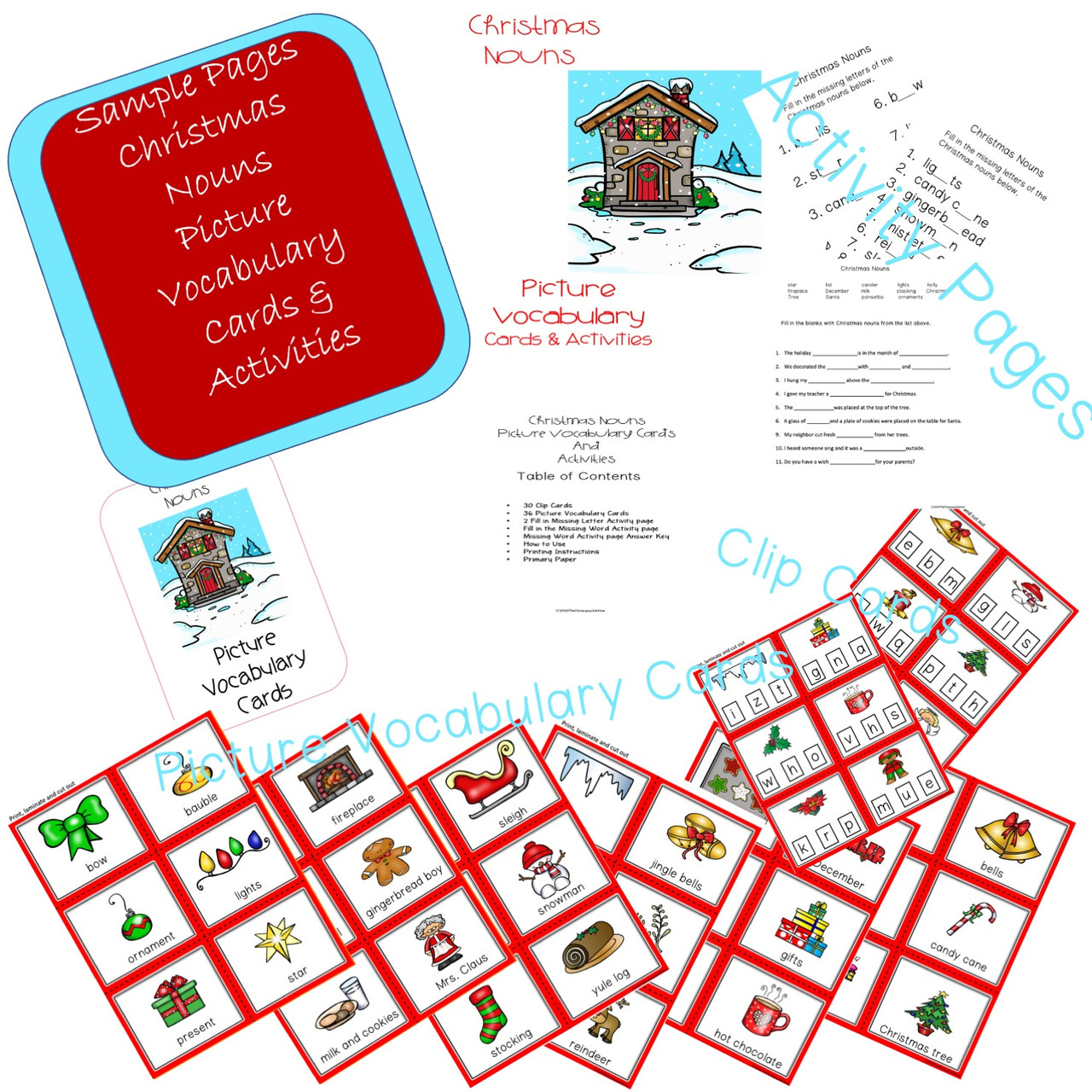 Christmas Nouns Reading and Writing Activity Set