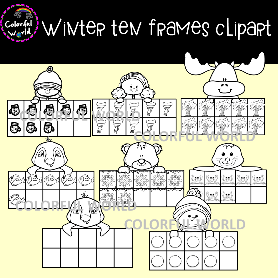 Winter ten frames clipart - Amped Up Learning