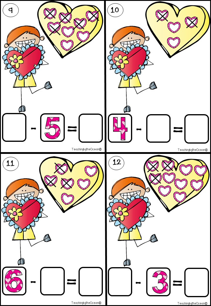 Subtraction to 10 Task Cards and NO PREP Worksheets -Valentine's ...